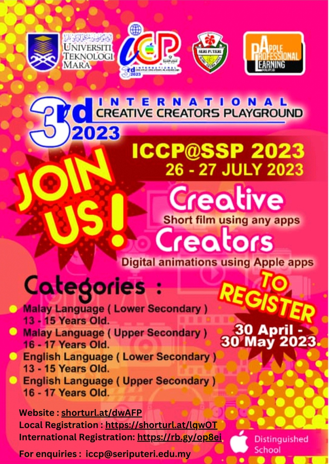 INTERNATIONAL CREATIVE CREATORS PLAYGROUND @SSP 2023 or iCCP 2023 | Sekolah Seri Puteri
